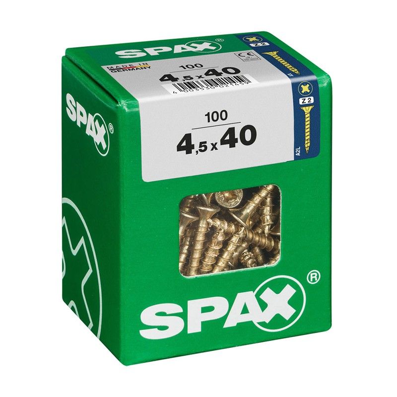Caja 100 uds. Tornillo madera spax cab. Plana yellox 4,5x40mm spax 18387 Spax pending — Gardenshop